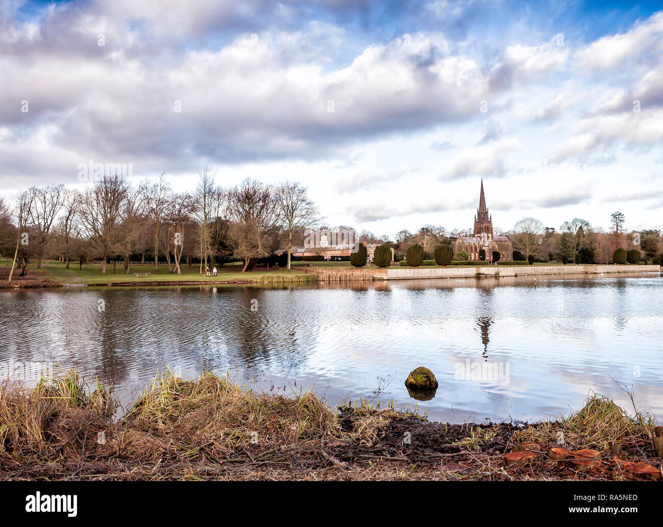 Clumber Park's beautiful Church across the lake Stock Photo - Alamy