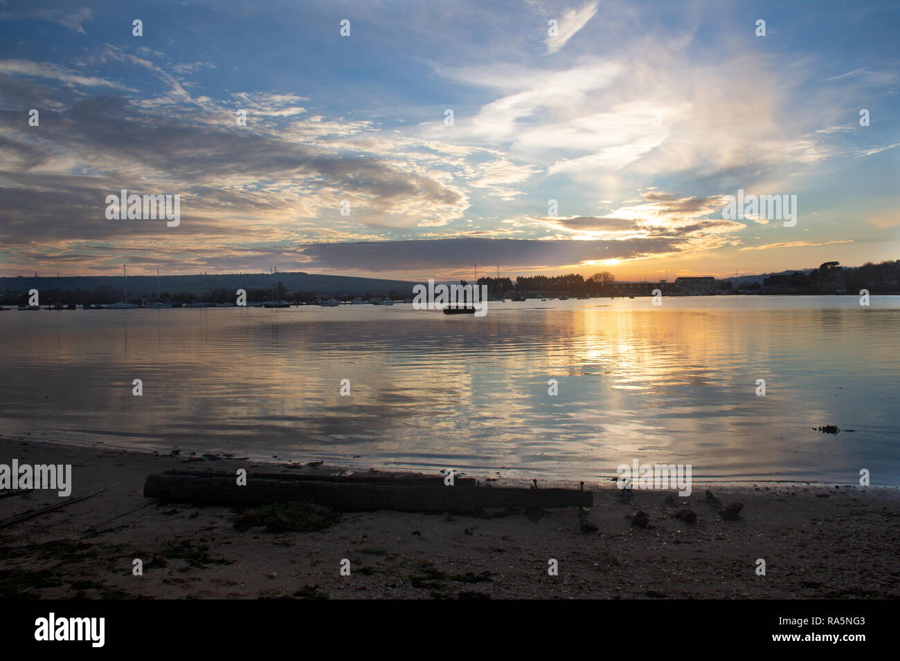 Bembridge Harbour sunset Stock Photo - Alamy