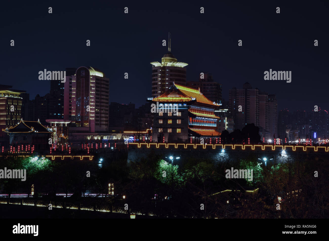 XI´AN,SHAANXI,CHINA -DECEMBER 6 2018 : night view of Xian City from ...