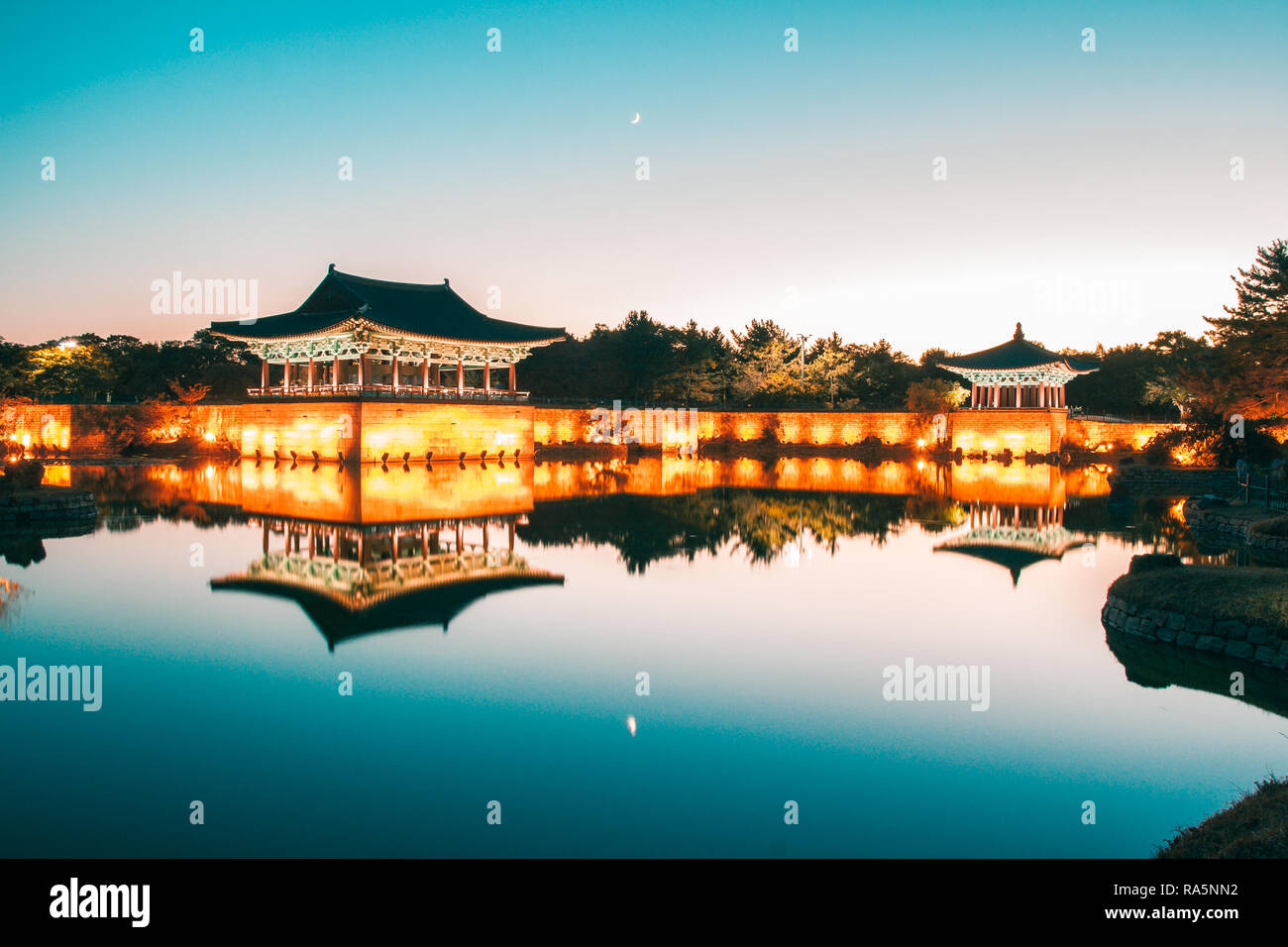 UNESCO Heritage Site, Anapji pond at dusk, Gyeongju, Korea Stock Photo ...