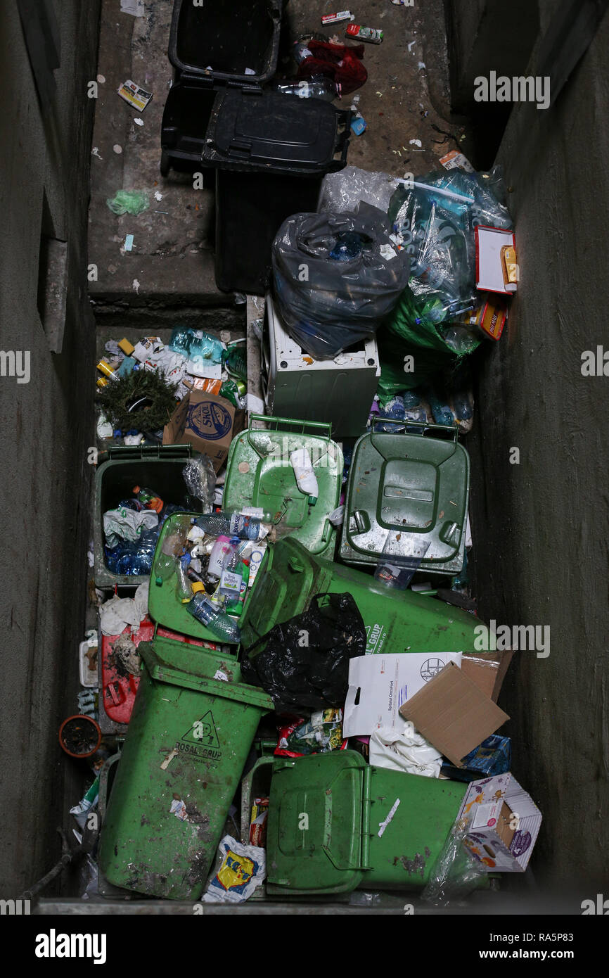 Bucharest, Romania - January 1, 2019: Full of garbage and very dirty ...