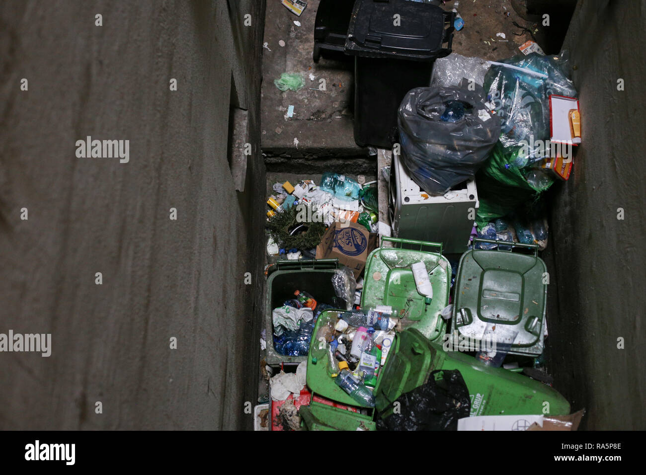 Bucharest, Romania - January 1, 2019: Full of garbage and very dirty ...