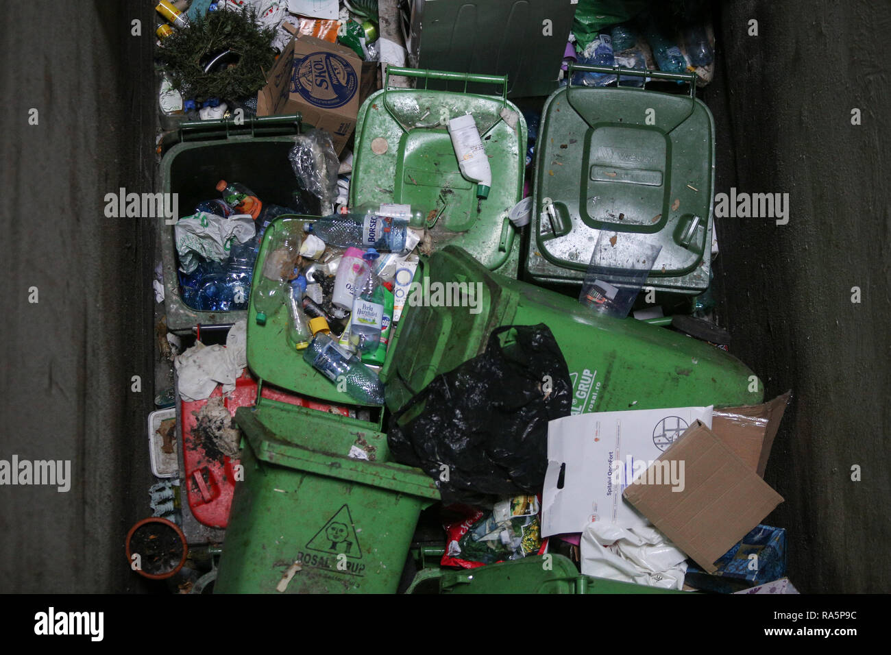 Bucharest, Romania - January 1, 2019: Full of garbage and very dirty ...