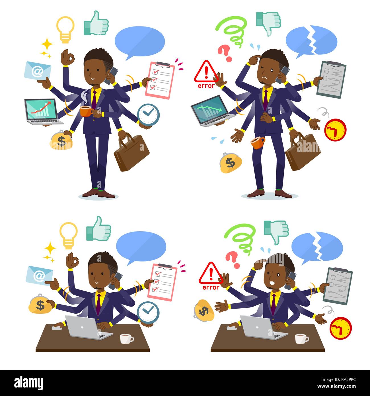 A set of African American businessman who perform multitasking in the ...