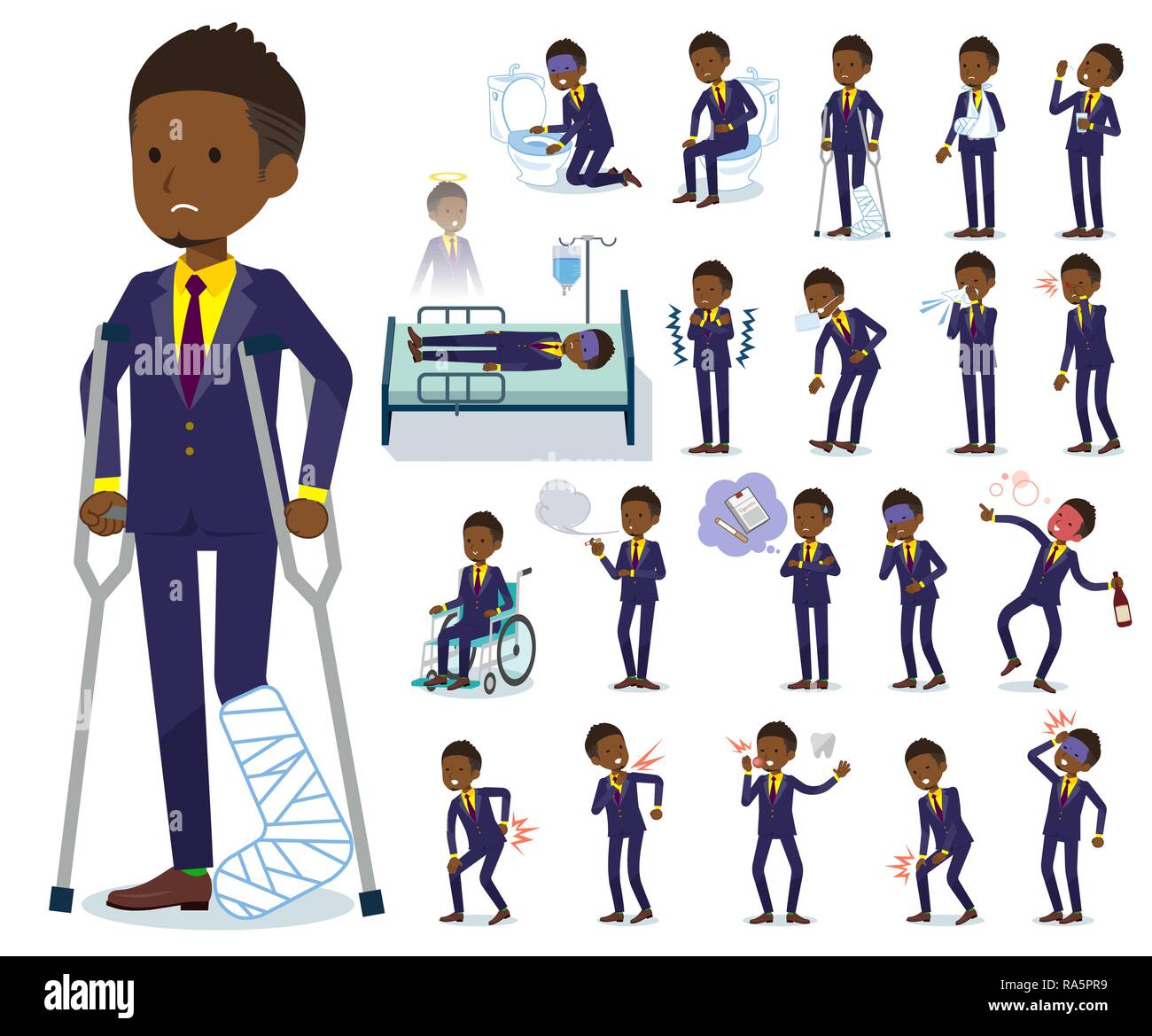 A set of African American businessman with injury and illness.There are ...