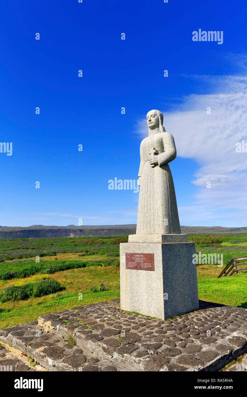 Statue Landsýn, land in sight, Strandarkirkja, Selvogur, Southern ...