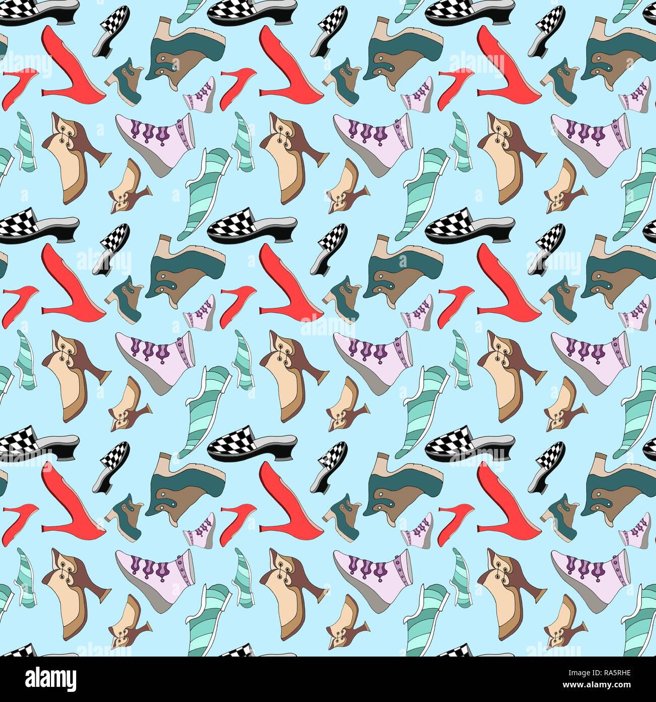 Wrapping paper, wallpaper, seamless pattern, background sky blue, shoes ...