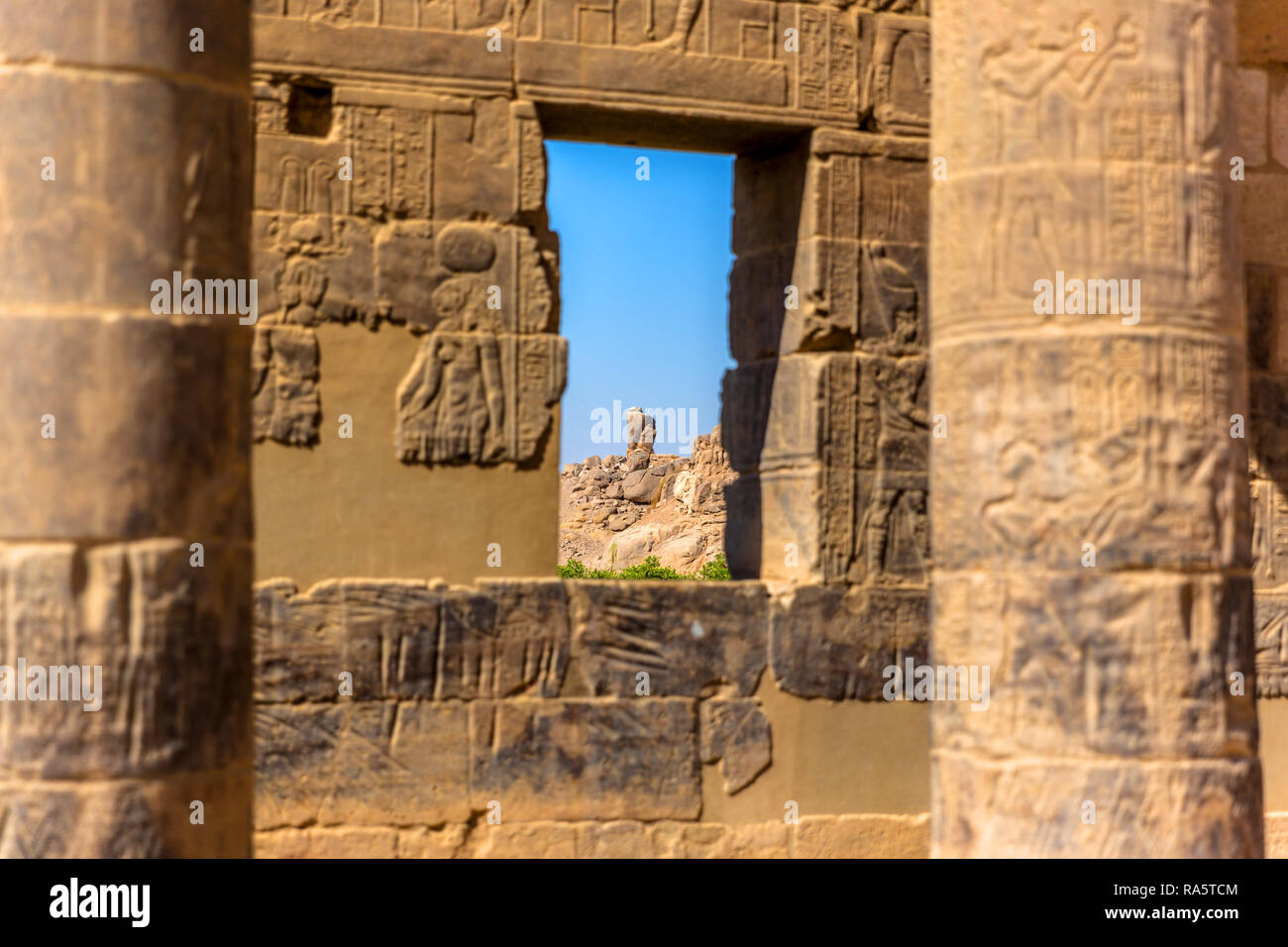 A ruin seen from a window in a egyptian temple in Egypt Stock Photo - Alamy