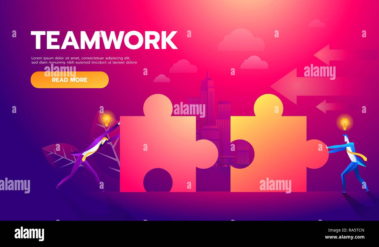 Business teamwork concept. Two businessmen connecting puzzle elements ...