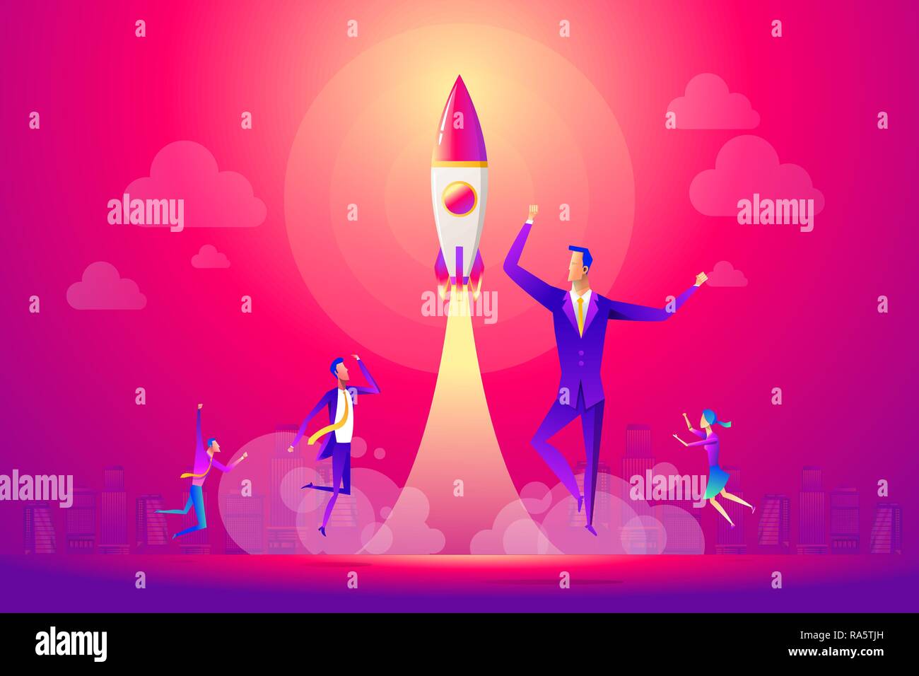 successful business people and team celebrating a successful start up ...