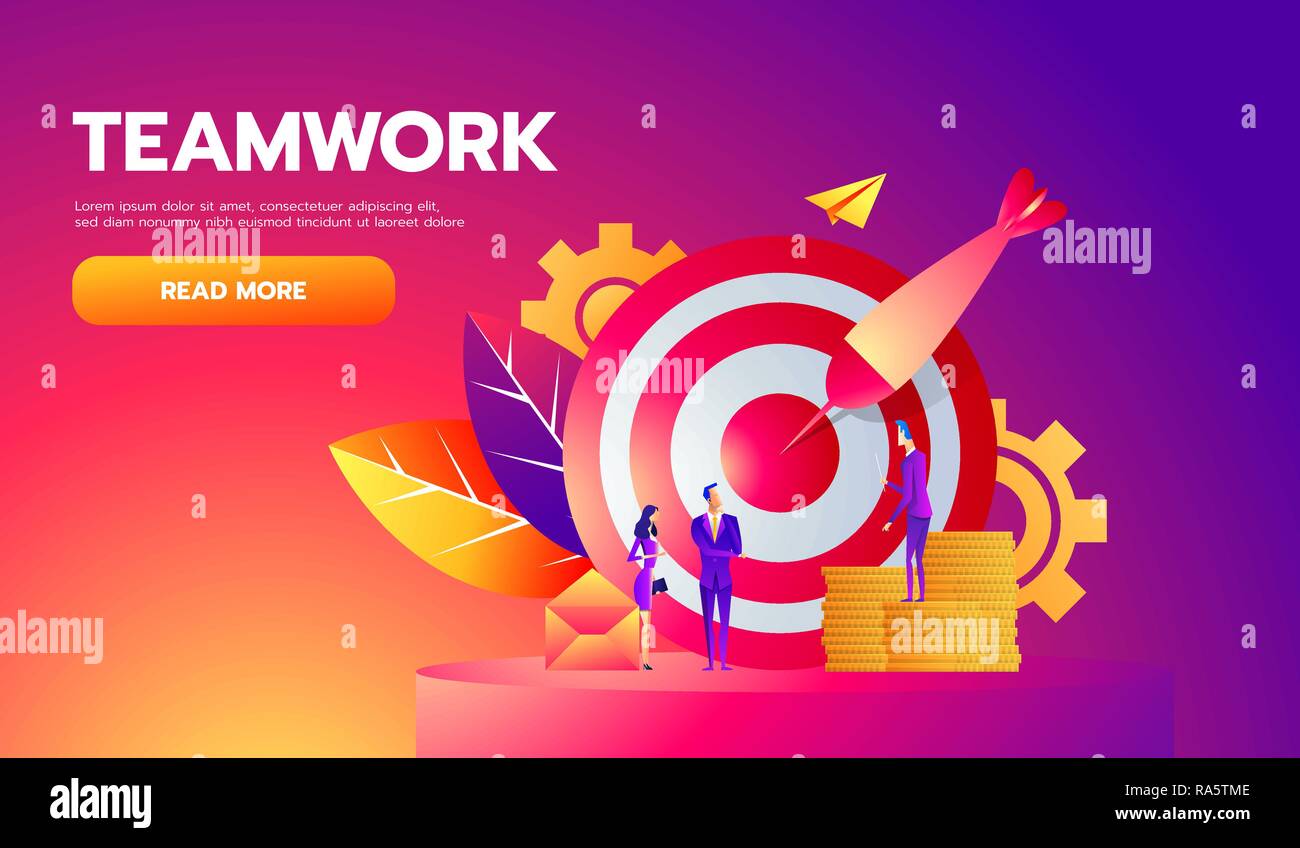 Teamwork, successful goal isometric concept. Target and arrow. Vector ...