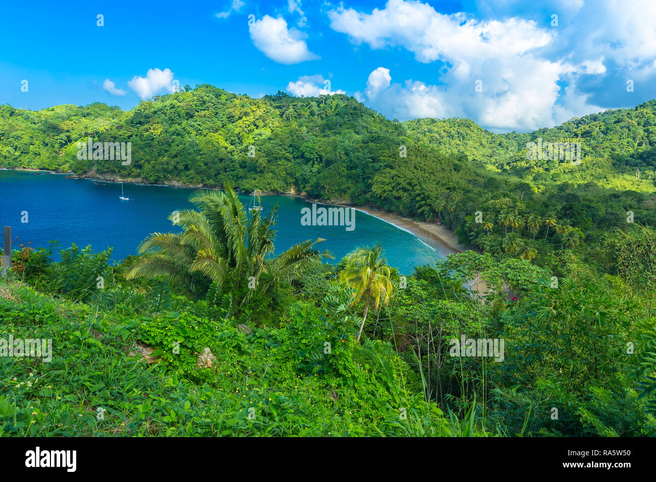 Englishman's Bay on the tropical island of Tobago in the Caribbean ...