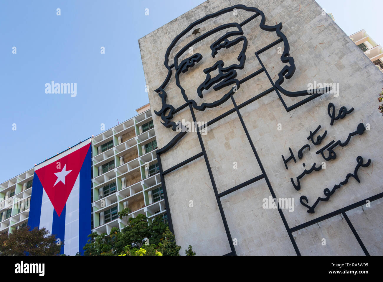 Revolution square past Che Guevara wall sign in Havana, Cuba, Caribbean ...