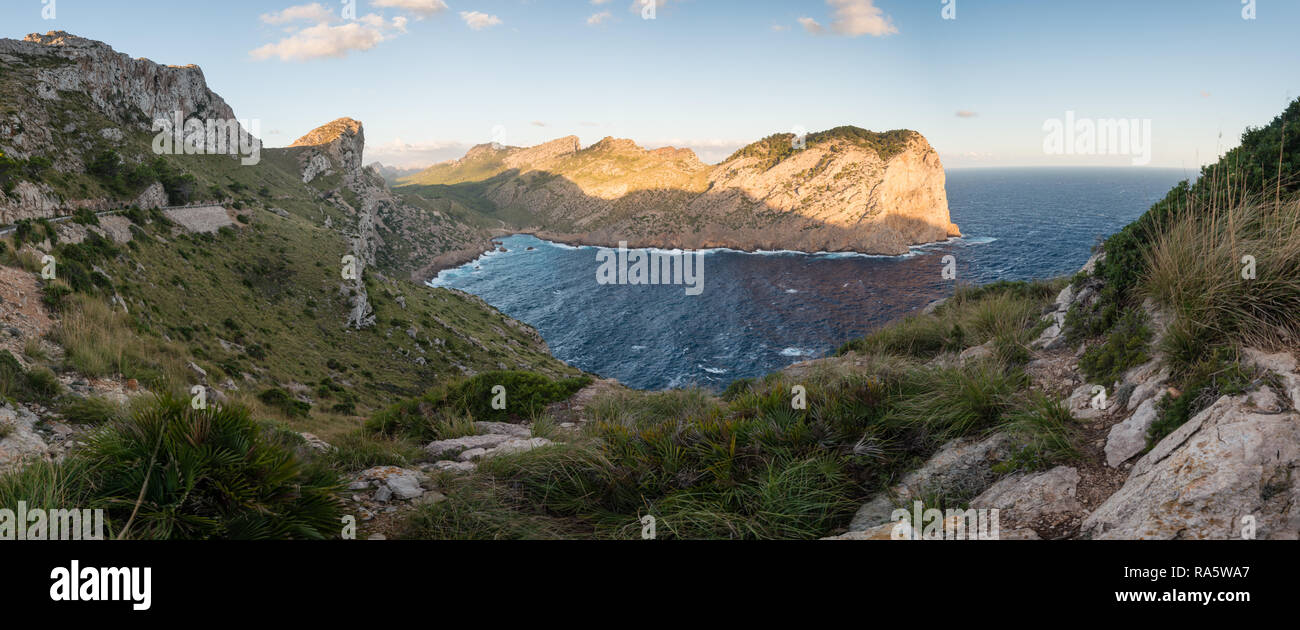 Panoramic view of cliffs at Formentor peninsula, Balearic Islands ...