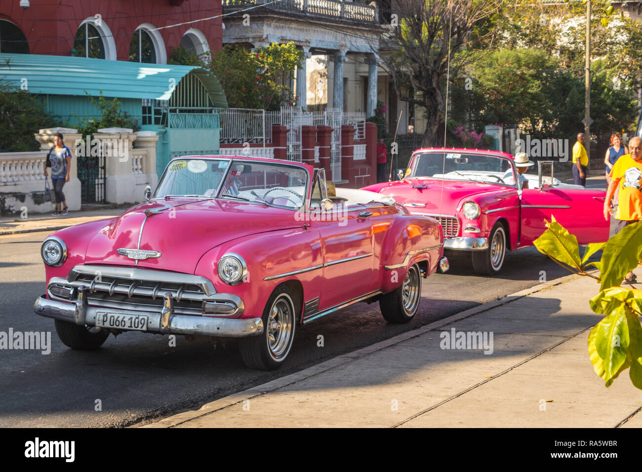classic vintage pink 1950s American chevrolet deluxe convertible car ...