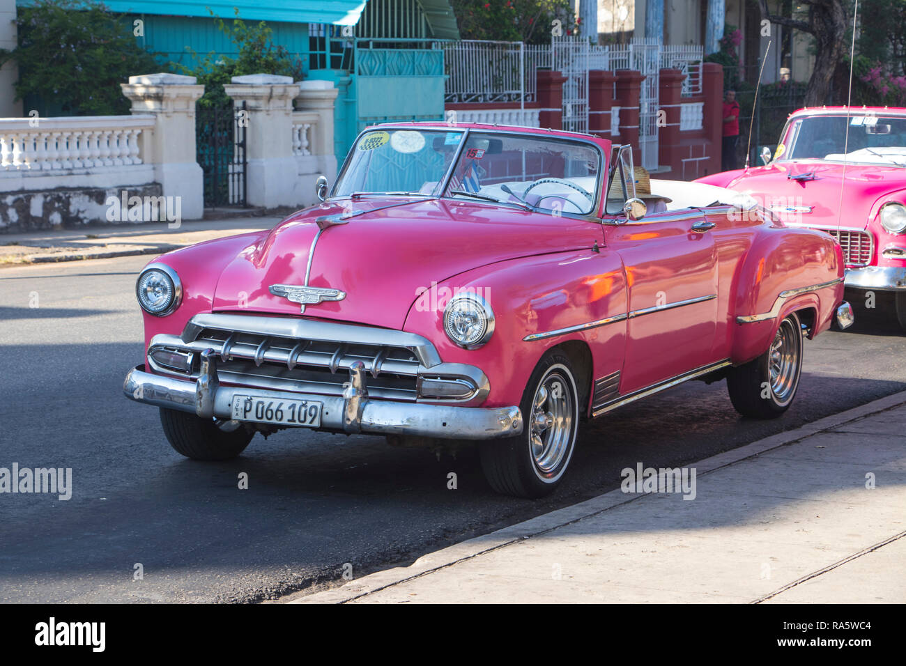 classic vintage pink 1950s American chevrolet deluxe convertible car ...