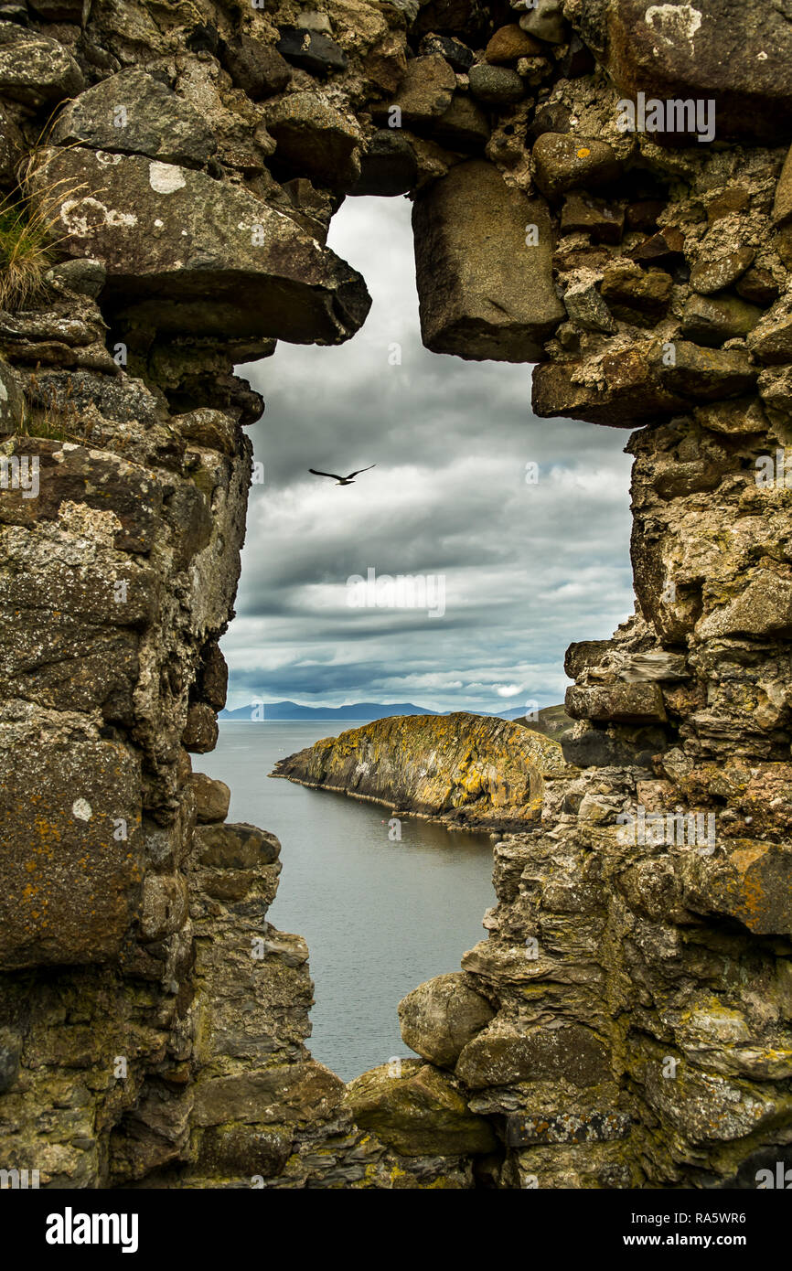 Scenic View Through Stone Window At Duntulm Castle At The Coast Of The ...
