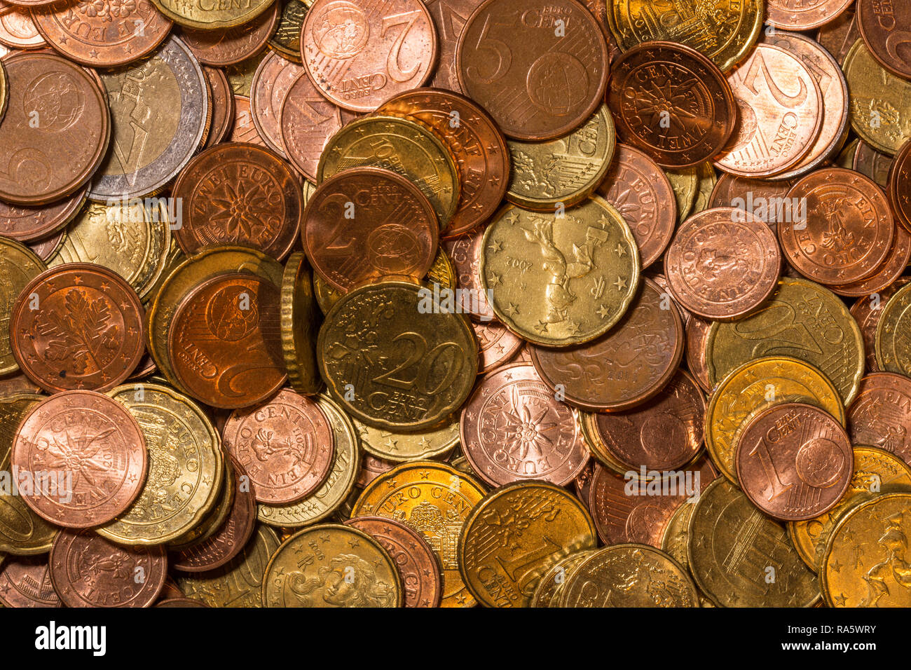 euro and cent coin collection - money growth Stock Photo - Alamy