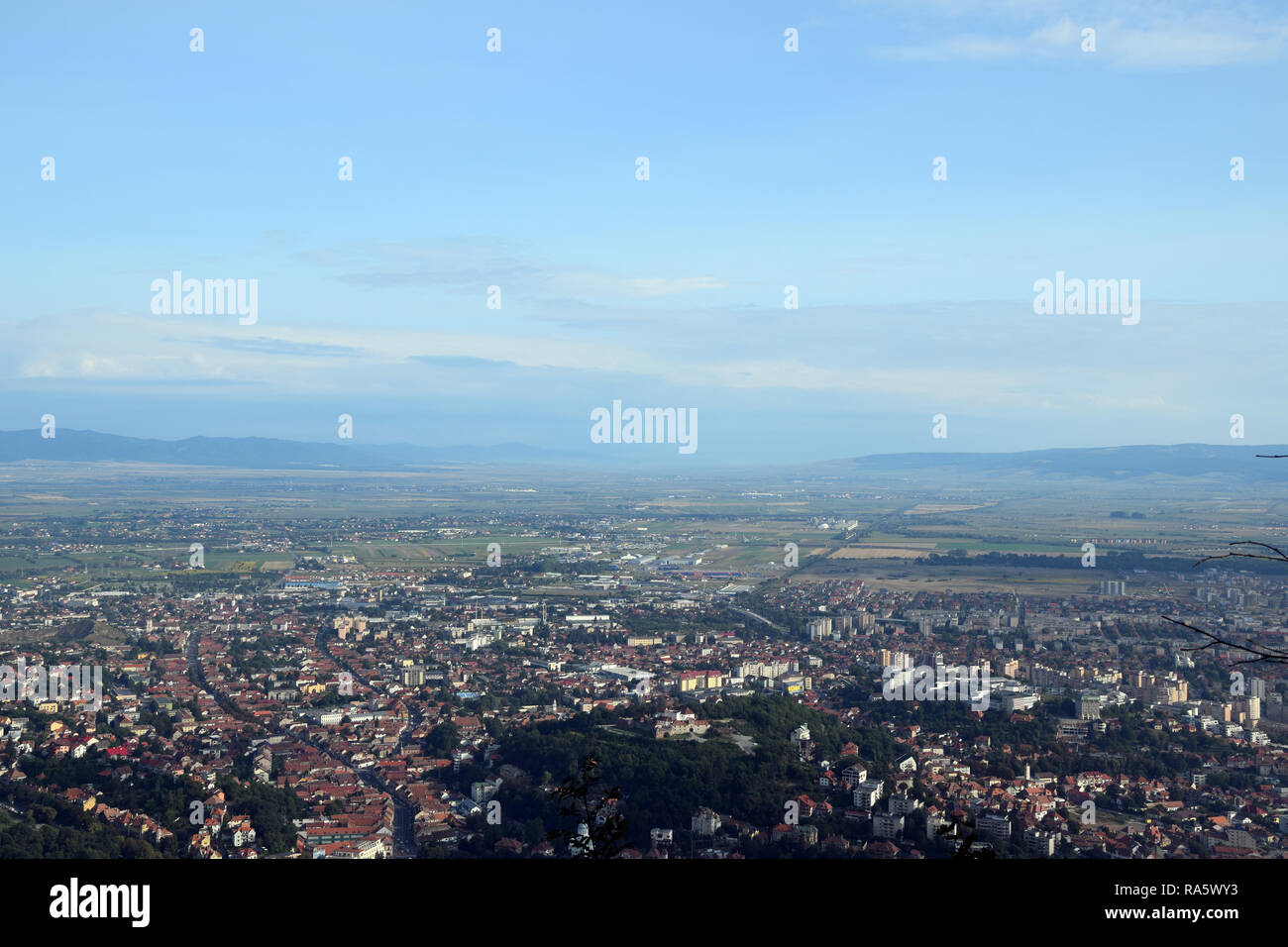 Aerial view of the Brasov City from Tampa Mount. Brasov, Transylvania ...