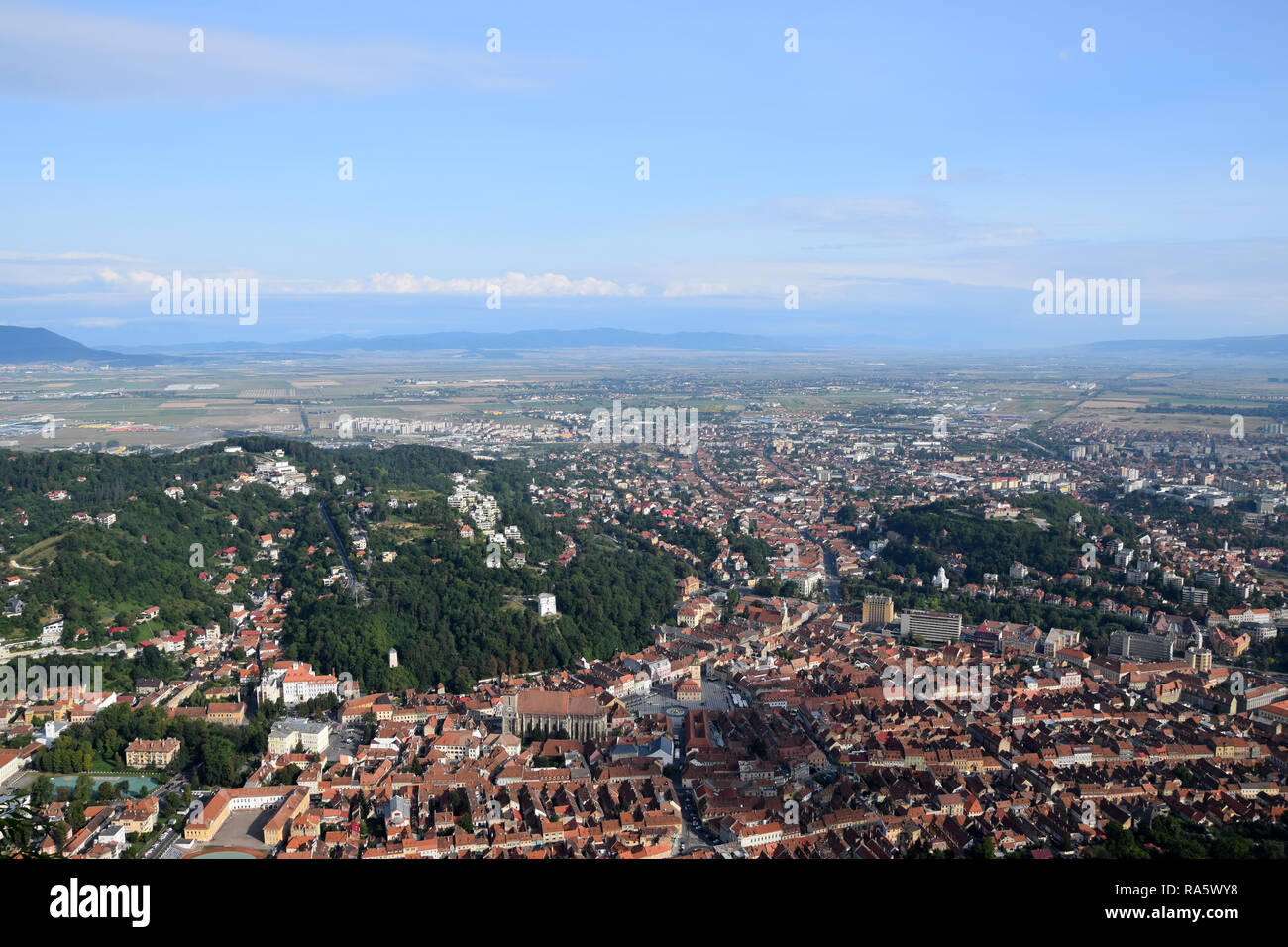 Aerial view of the Brasov Old town from Tampa Mount. Brasov ...