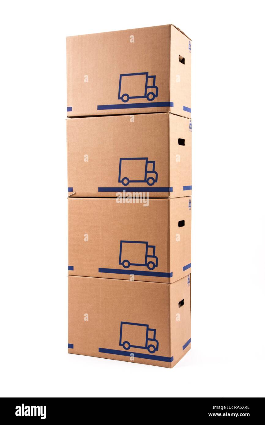 Stacked moving boxes Stock Photo - Alamy