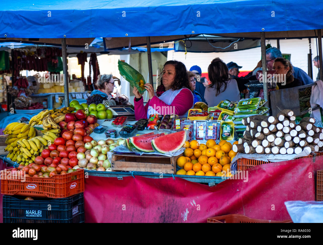 Typical fruit and vegetable colorful street market in the center of ...