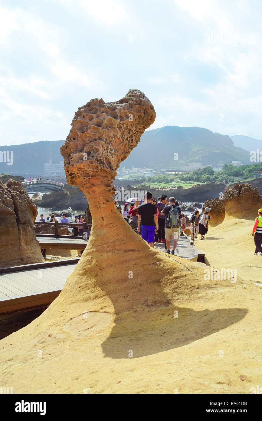 New Taipei, Taiwan - November 21, 2018: Scenery of Queen's head stone ...