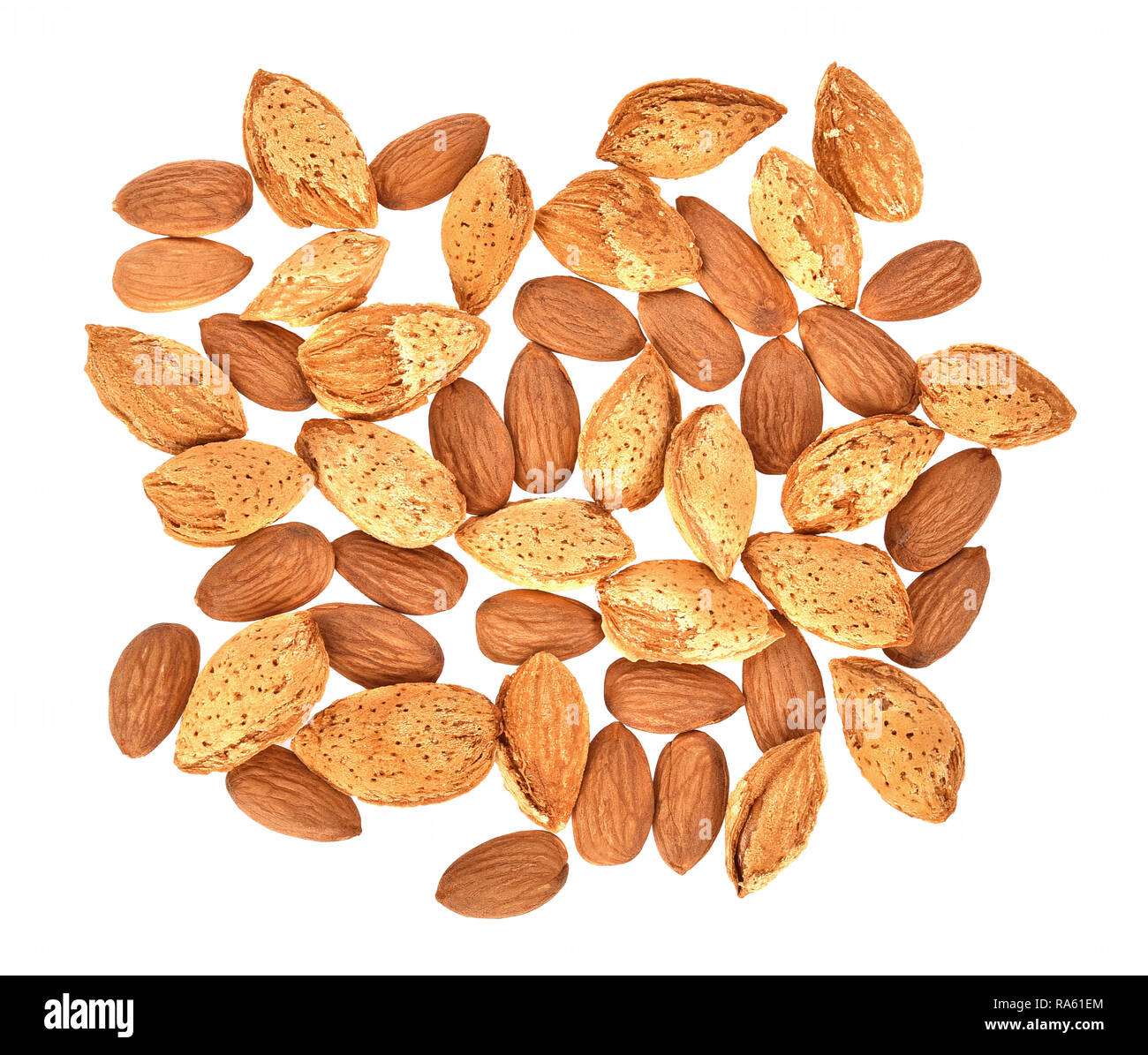 Top view of Almonds isolated on white background Stock Photo - Alamy
