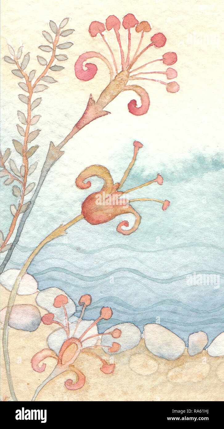 Hand drawn back postcard with flowers Stock Photo - Alamy