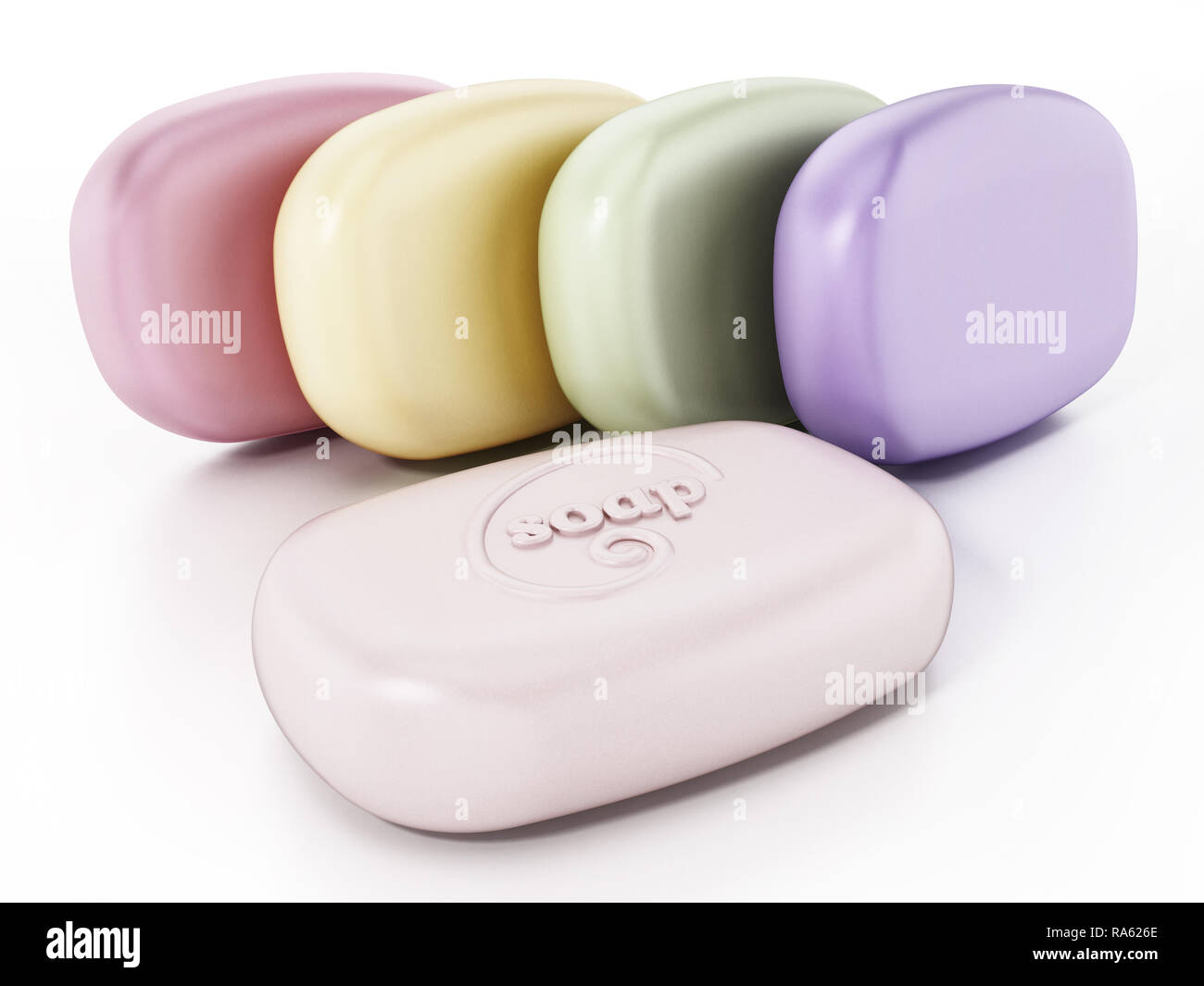 Stack of colorful generic soaps isolated on white background. 3D ...