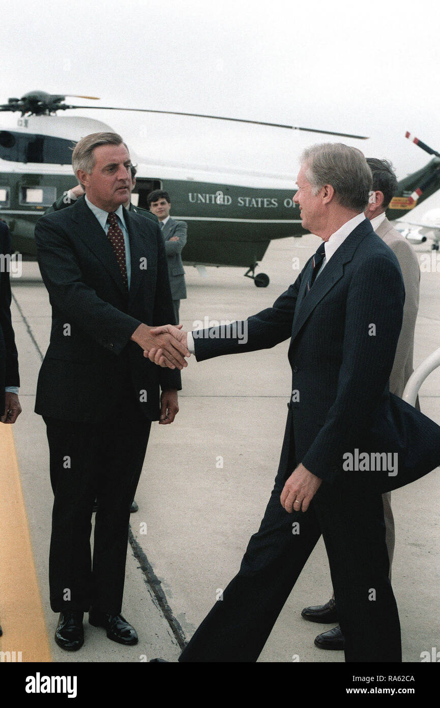 1980 - President Jimmy Carter is greeted by Vice President Walter ...