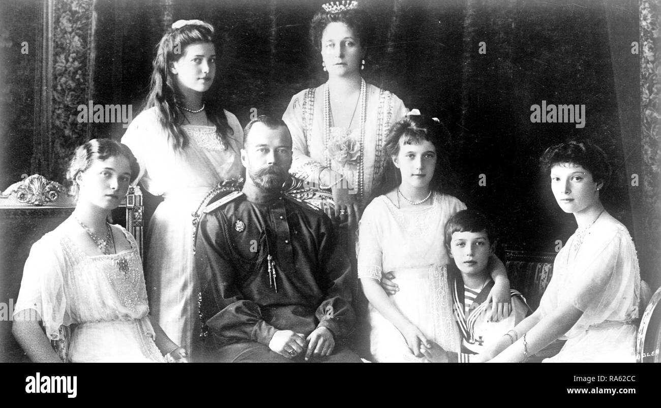 seated - L to R the Grand Duchess Olga, The Czar, the Grand Dutchess ...