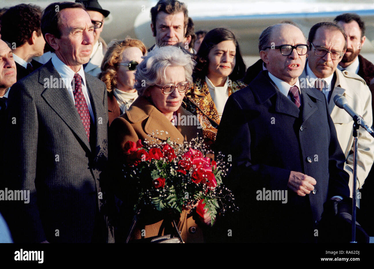 1977 - Menachem Begin, prime minister of Israel, delivers an address ...