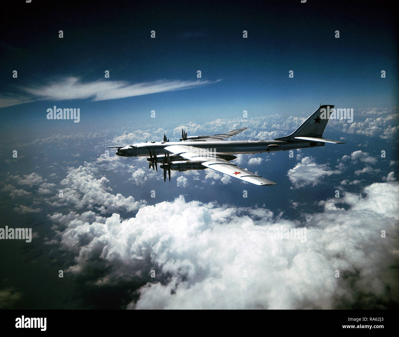 1976 - An air-to-air left side view of a Soviet Tu-95 Bear aircraft ...