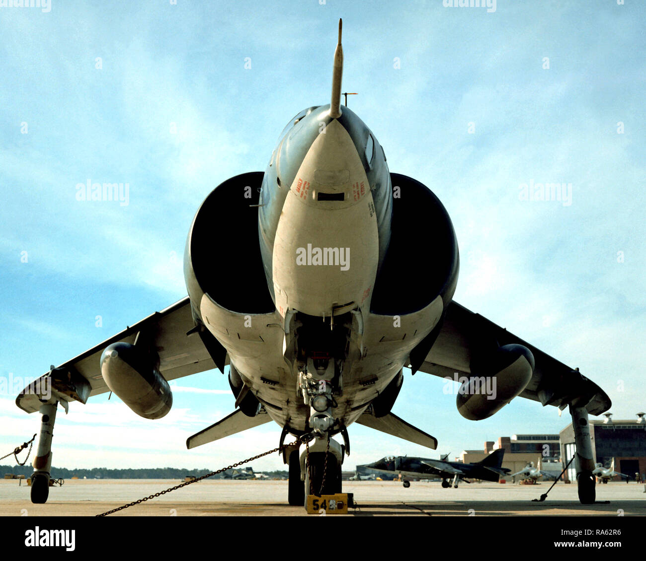 1978 - A front view of a Marine TAV-8A Harrier aircraft sitting on the ...