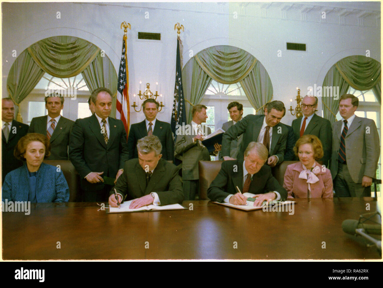 Jimmy Carter and Nicolae Ceausescu of Romania sign a Joint Declaration ...
