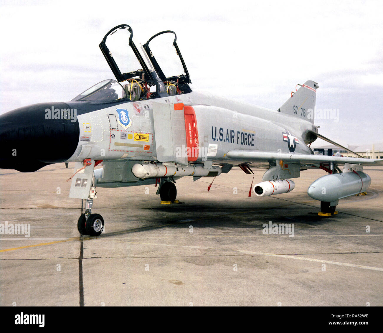 1976 - A left front view of an F-4D Phantom II aircraft parked on the ...