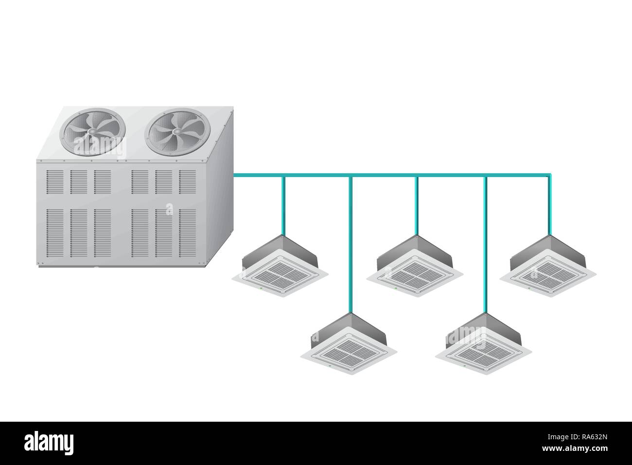 Chiller with Ceiling Cassette indoor units. Air cooling. Vector ...