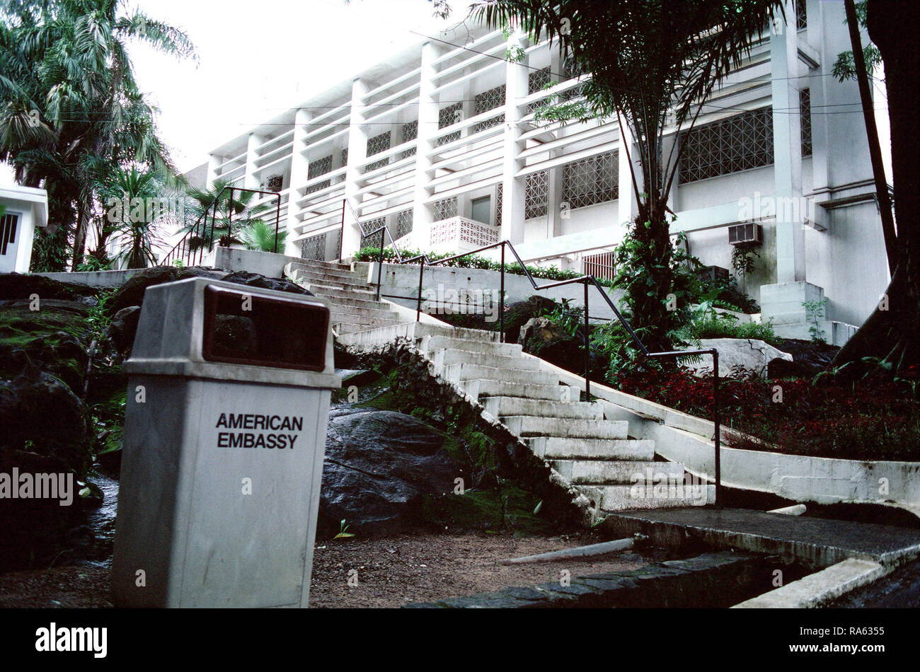 1990 - An exterior view of the American Embassy which is being ...