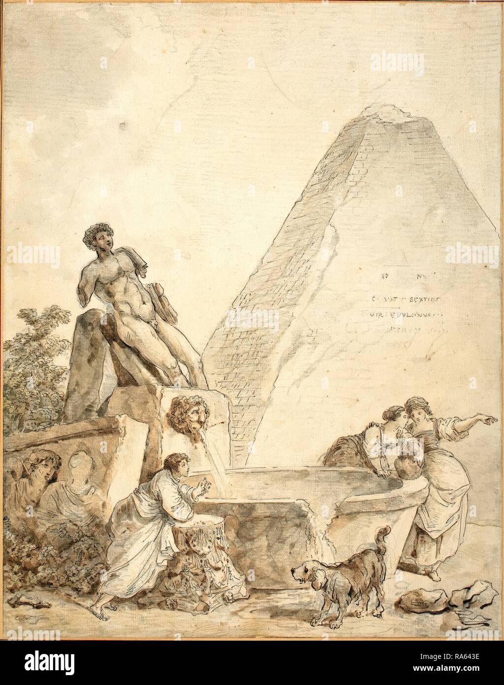 Hubert Robert, French (1733-1808), A Roman Capriccio with the Pyramid ...