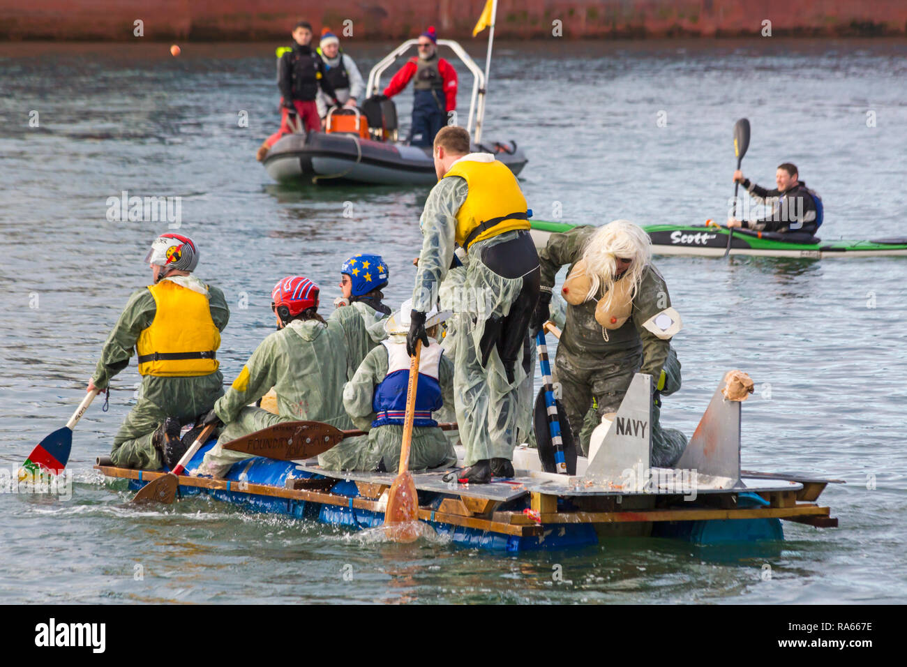 Poole, Dorset, UK. 1st Jan, 2019. The New Years Day Bath Tub Race takes ...