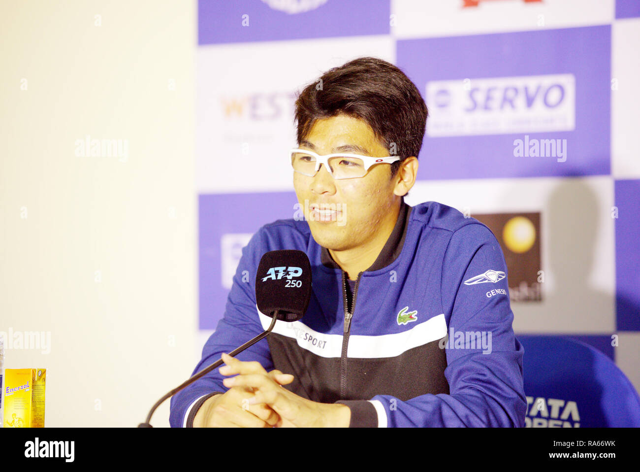 Pune, India. 1st January 2019. Hyeon Chung of South Korea speaks to the ... Pune, India. 1st January 2019. Hyeon Chung of South Korea speaks to the ...