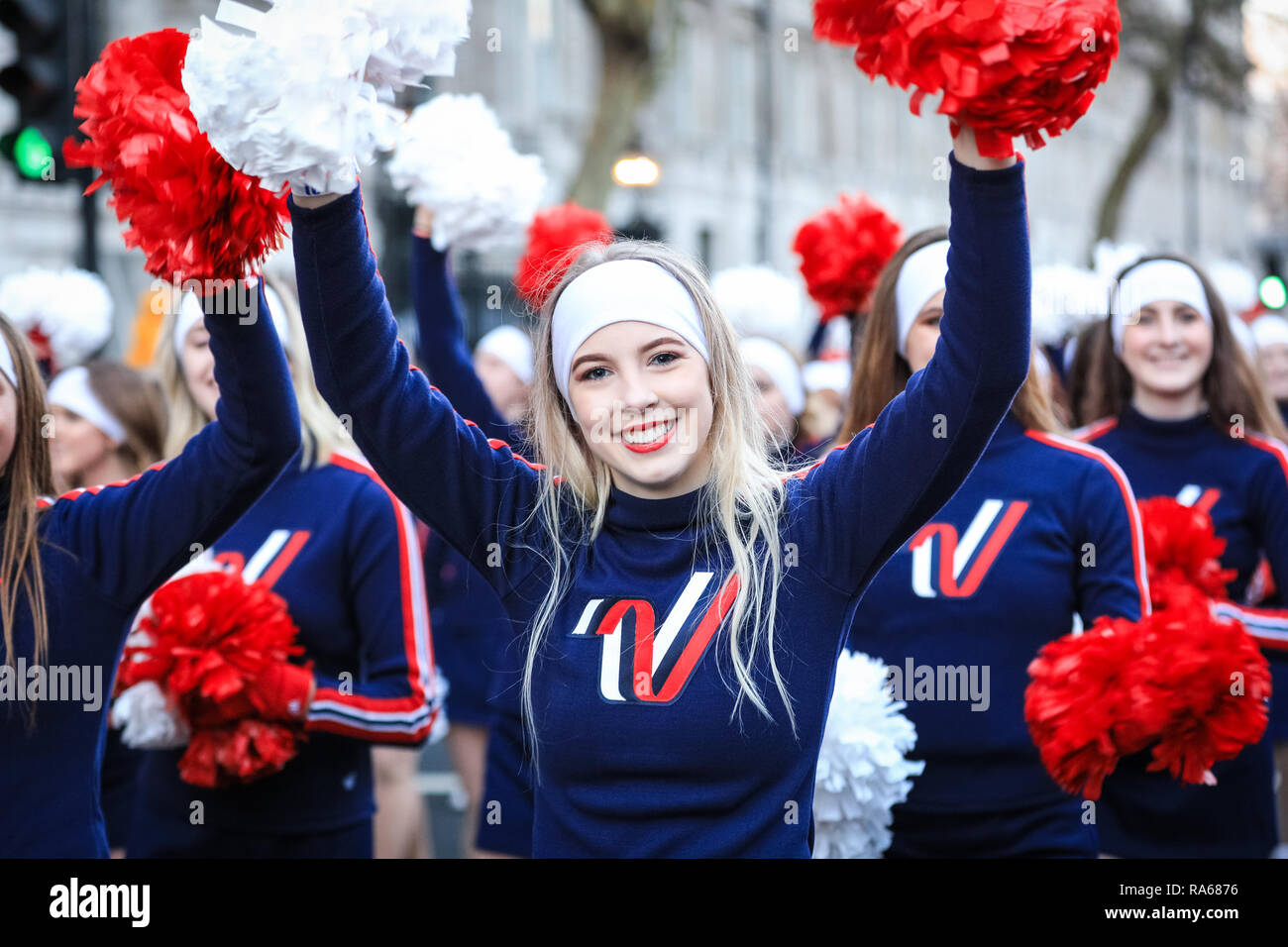 London, 1st Jan 2019. The girls from Varsity Spirit All-American ...