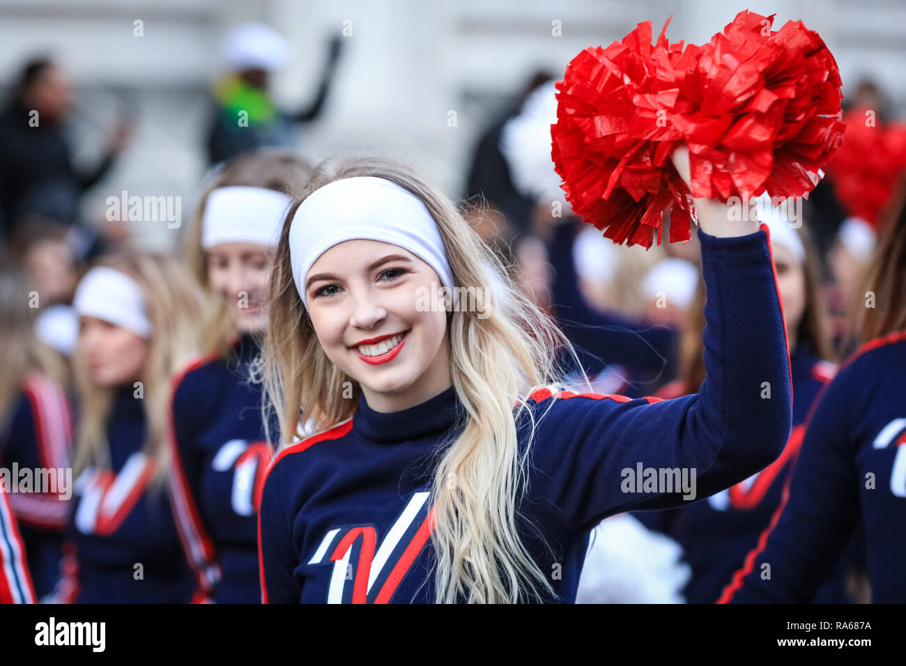 London, 1st Jan 2019. The girls from Varsity Spirit All-American ...