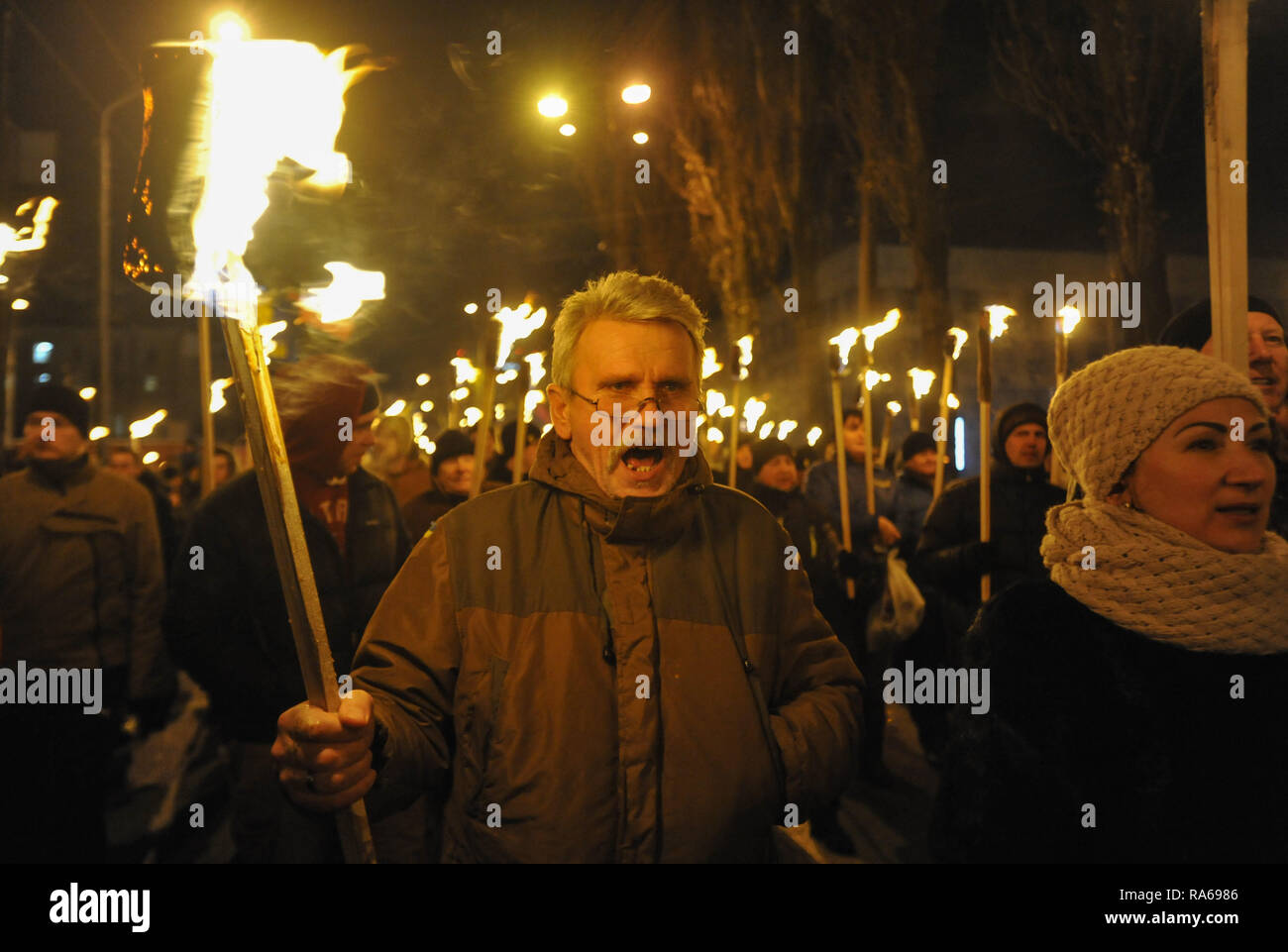 Kiev, Ukraine. 1st Jan, 2019. Activists of Ukrainian nationalist ...