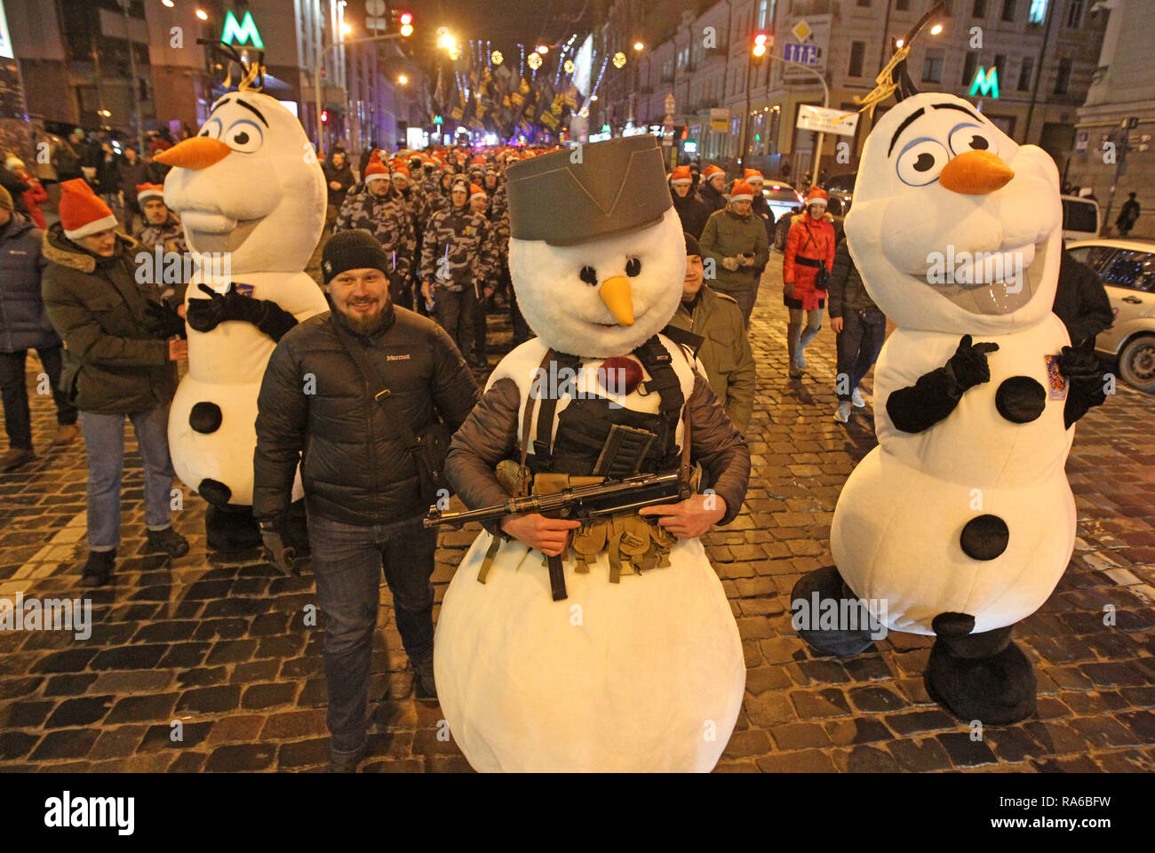 Snowmen seen taking part in the rally. Ukrainian far right activists ...
