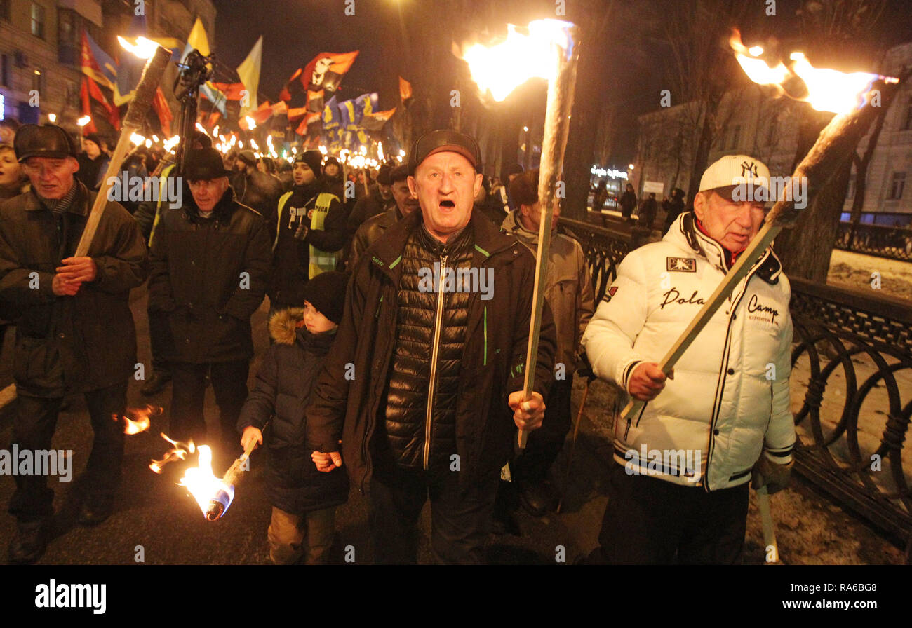 Ukrainian activists of the nationalist parties seen carrying torches ...