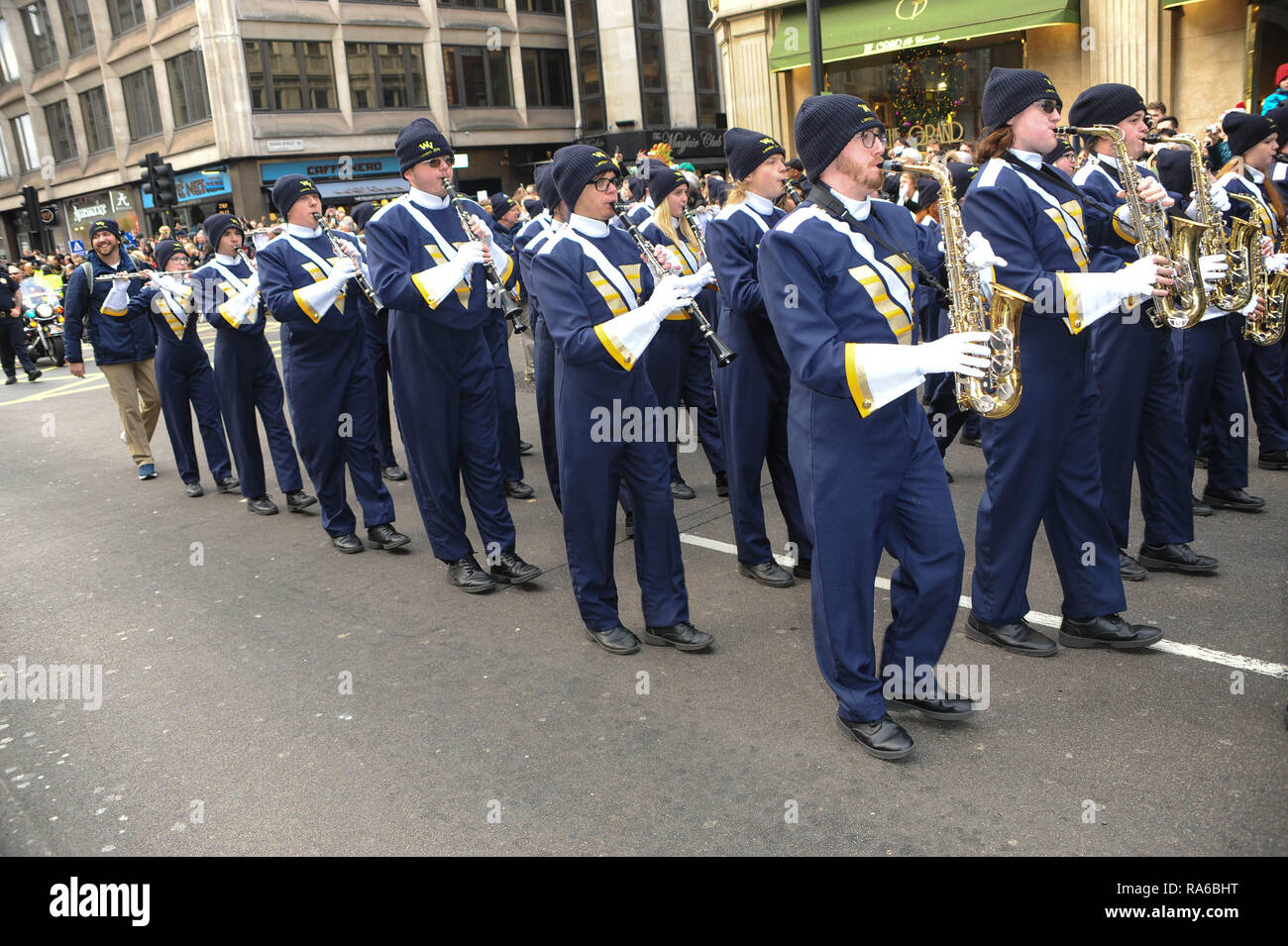 A band takes part in a parade during London's New Year's Day parade ...
