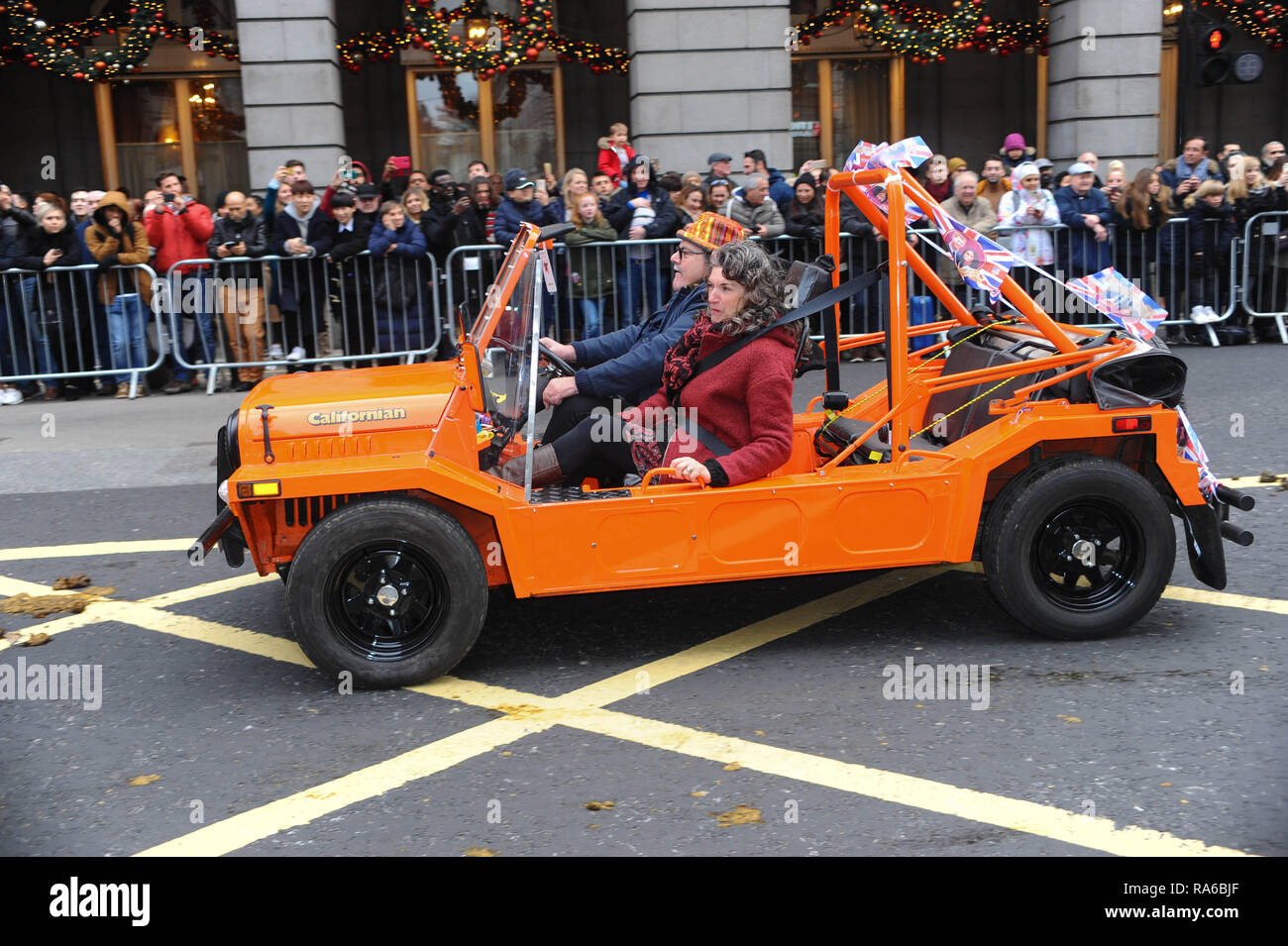 A buggy vehicle takes part in a parade during London's New Year's Day ...