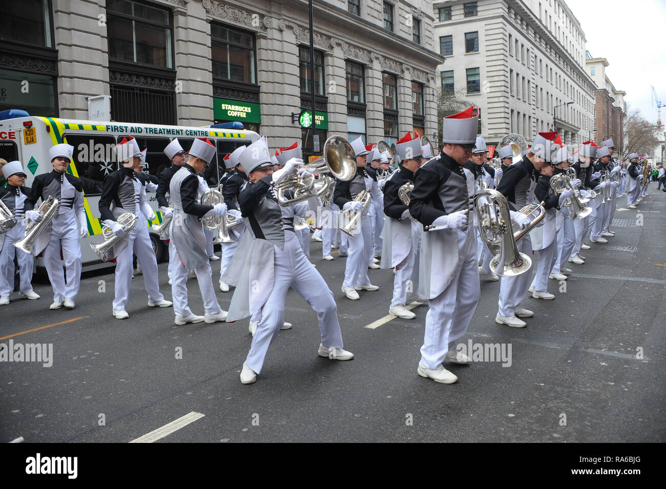 A marching band takes part in a parade during London's New Year's Day ...